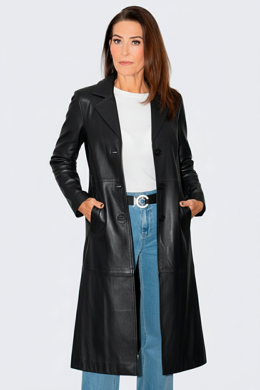 Schwarzer Damen Ledermantel – Leder Schmidt Online